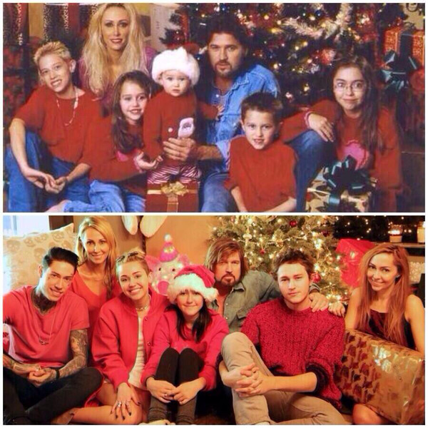Miley Cyrus and Family Recreate Vintage Christmas Photo - E! Online