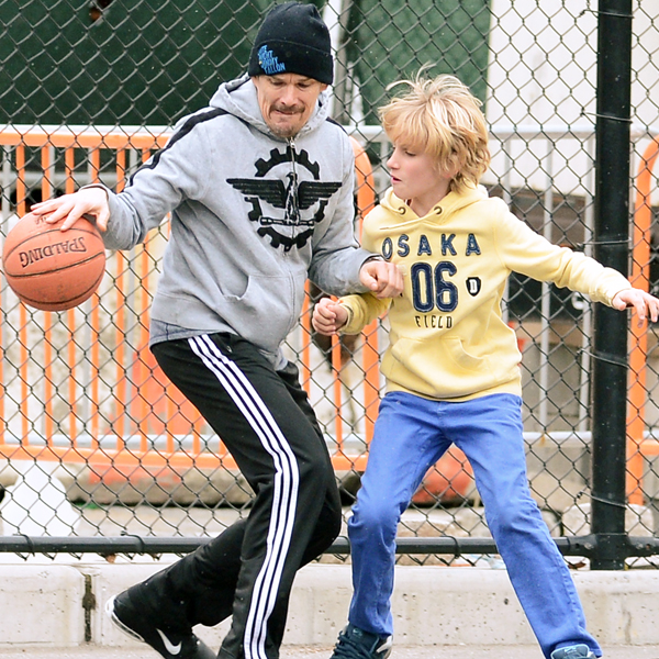 Ethan Hawke & Family Play Basketball in the Snow