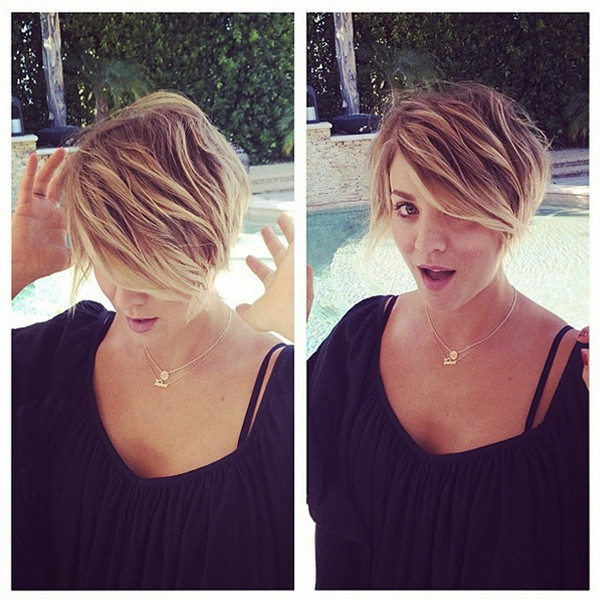 Kaley Cuoco Debuts New Pixie Hair Cut - E! Online