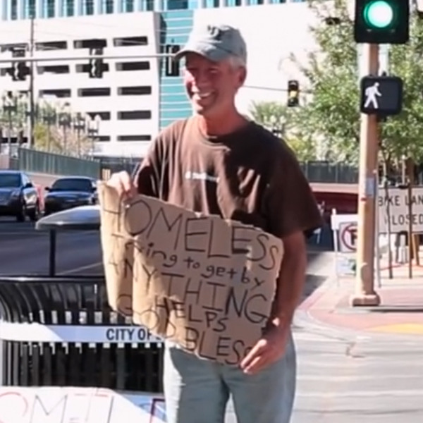 Man Rips Up Homeless Vet's Sign & Then Surprises Him—Watch Now!