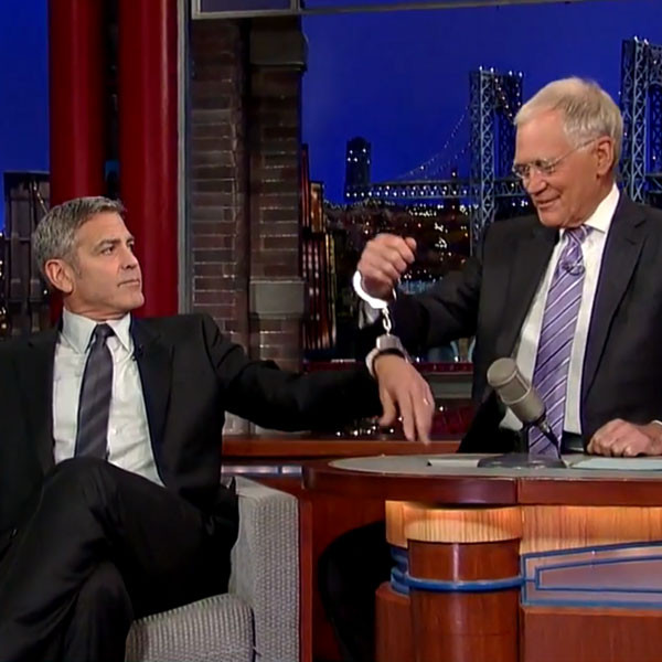George Clooney Handcuffs Himself to David Letterman: Watch Now!
